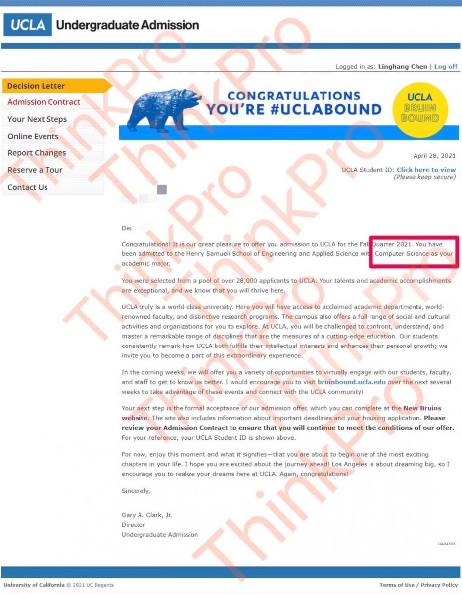 【重磅录取】UCLA最难申请的，录取率只有4%的CS专业Offer一枚！ | ThinkPro - 美国新思路，申请文书写作与修改润色，美国本科转学，美国名校申请，学术不端应对中心 ...